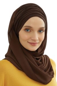 aisha's design pre-tied cotton turbans for women with chiffon shawl, instant scarf hijab stylish design, brown - brown