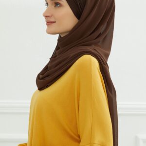 Aisha's Design Pre-tied Cotton Turbans for Women with Chiffon Shawl, Instant Scarf Hijab Stylish Design, Brown - Brown