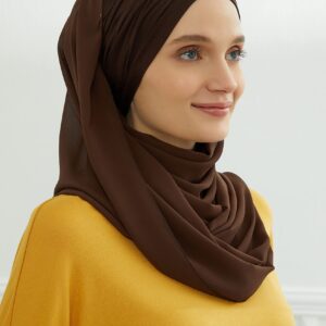 Aisha's Design Pre-tied Cotton Turbans for Women with Chiffon Shawl, Instant Scarf Hijab Stylish Design, Brown - Brown