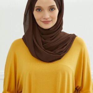 Aisha's Design Pre-tied Cotton Turbans for Women with Chiffon Shawl, Instant Scarf Hijab Stylish Design, Brown - Brown