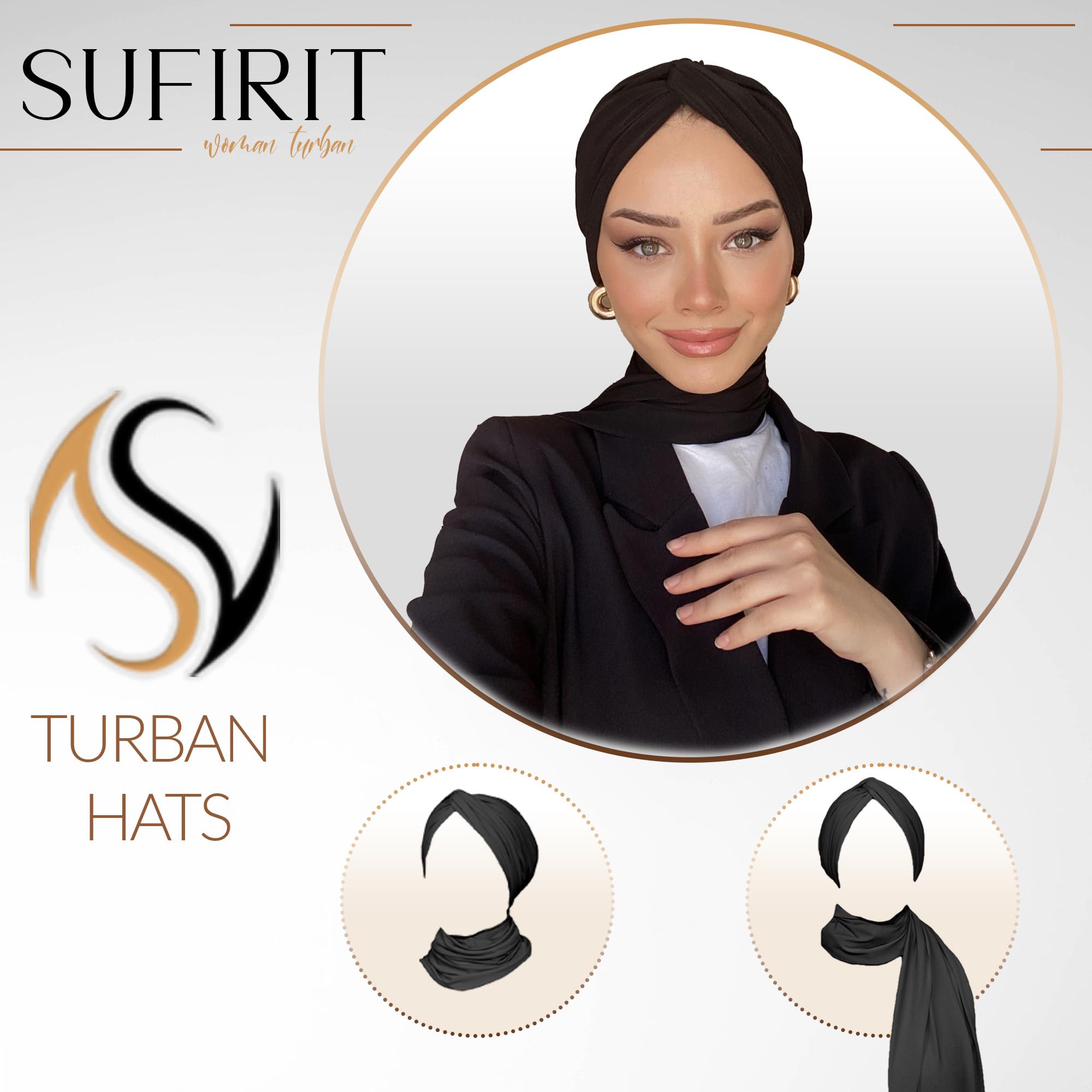 sufirit Hats for Women, Turbans for Women, Chemo Headwear Caps, Jeweled Turbans, Hijab for Women, Cancer Headwear, Hijab Cap (Twisted Hijab - Black)