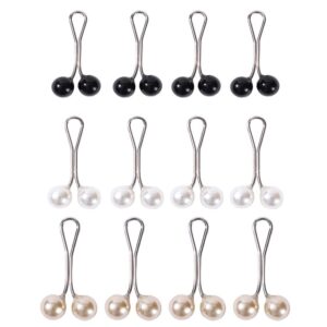 12pcs multicolor headscarf pearl pins clips u shape hijab scarf lady muslim scarf shawl clips scarf brooches pin jewelry accessories(black&white&gold)