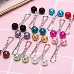 12pcs Multicolor Headscarf Pearl Pins Clips U Shape Hijab Scarf Lady Muslim Scarf Shawl Clips Scarf Brooches Pin Jewelry Accessories(Black&White&Gold)