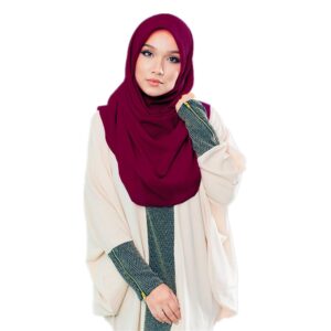 mowen bubble chiffon scarf with underscarf cap for women hijab muslim lightweight 27"x70"（rose red）