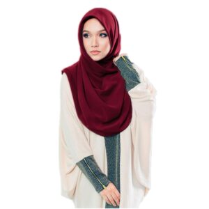 MOWEN Bubble Chiffon Scarf with Underscarf Cap for Women Hijab Muslim Lightweight 27"X70"（Rose Red）