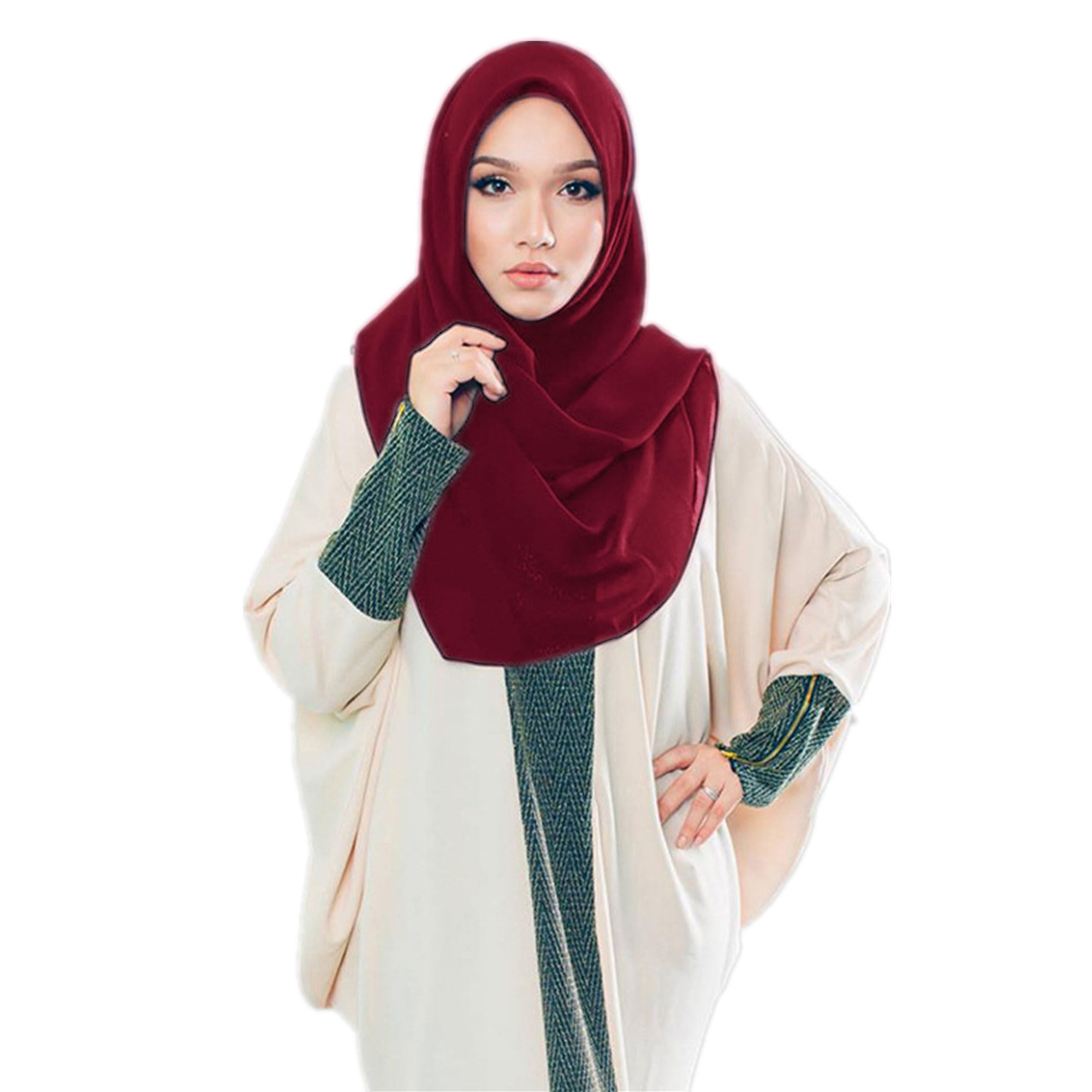 MOWEN Bubble Chiffon Scarf with Underscarf Cap for Women Hijab Muslim Lightweight 27"X70"（Rose Red）