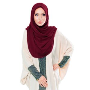 MOWEN Bubble Chiffon Scarf with Underscarf Cap for Women Hijab Muslim Lightweight 27"X70"（Rose Red）