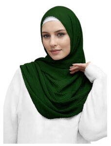 lina & lily premium cotton pleated hijab for muslim women, maxi head scarf shawl wrap lightweight (dark green)