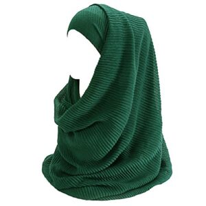 Lina & Lily Premium Cotton Pleated Hijab for Muslim Women, Maxi Head Scarf Shawl Wrap Lightweight (Dark Green)