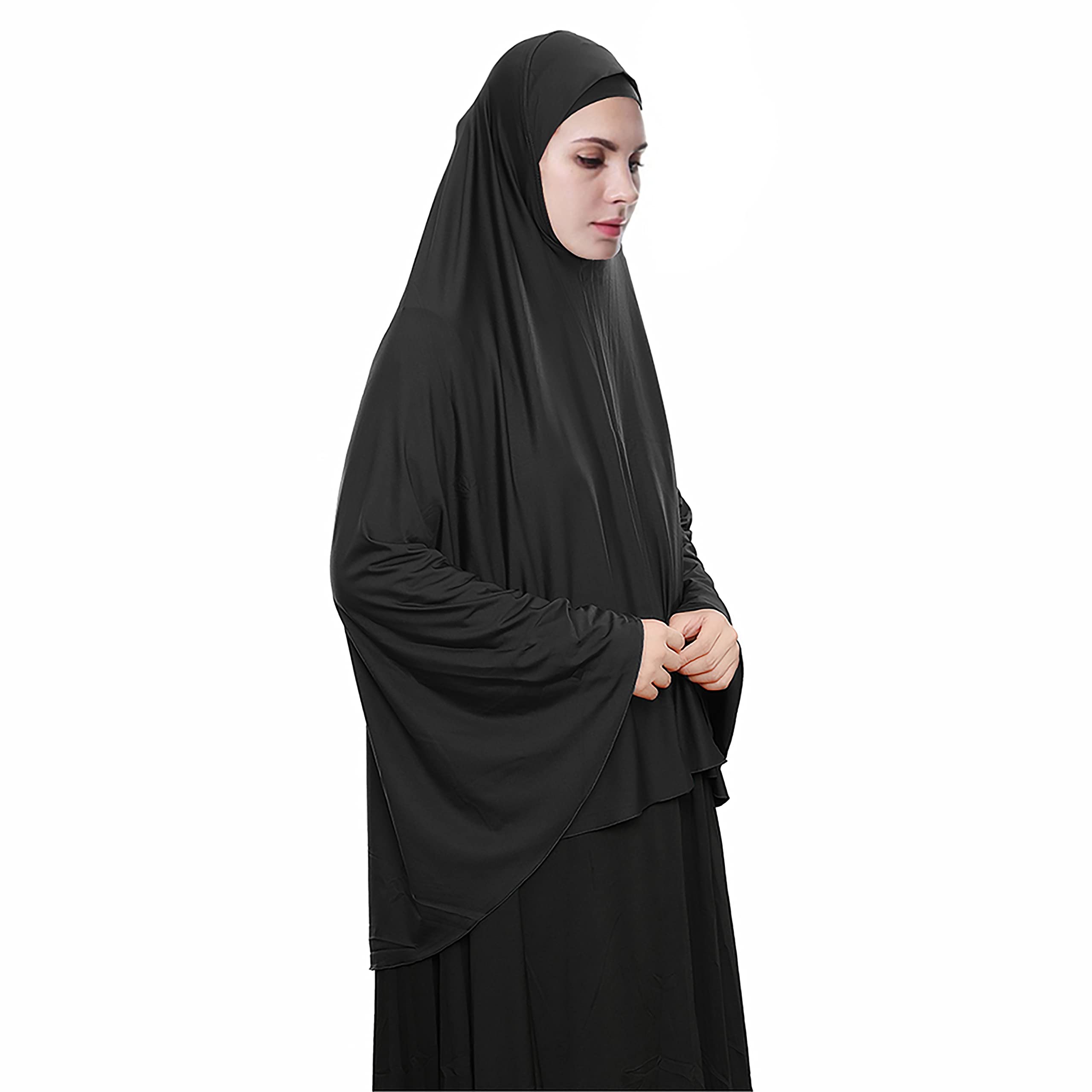 XINFU Women's High Stretch Hijab Muslim Arabian Long Milk Silk Purity Color Chiffon Hijab Black