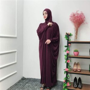 Women's Solid Muslim One-Piece Prayer Dress Muslim Abaya Dress Islamic Maxi Abaya Kaftan with Hijab Full Length Dress