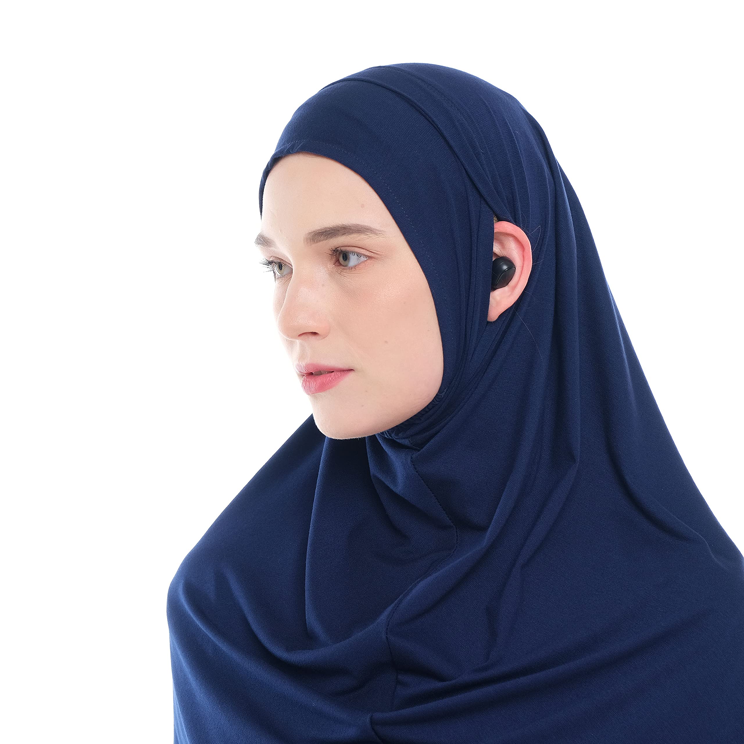 RikaJasmine Slip In Ear Instant Hijab Khimar I Ready To Wear Hijab For Daily -Wear Workout Sport Muslim Accessories For Women (navy)