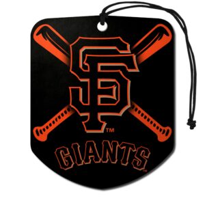 fanmats 61556 mlb san francisco giants hanging car air freshener, 2 pack, black ice scent, odor eliminator, shield design with team logo