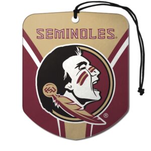 fanmats 61610 ncaa florida state seminoles hanging car air freshener, 2 pack, black ice scent, odor eliminator, shield design with team logo