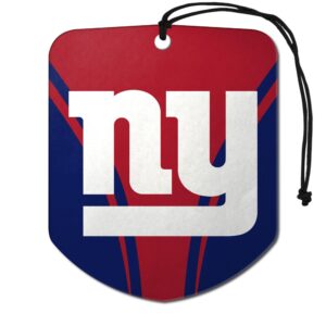 fanmats 61579 nfl new york giants hanging car air freshener, 2 pack, black ice scent, odor eliminator, shield design with team logo