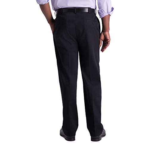 Haggar mens Iron Free Premium Khaki Classic Fit Pleat Front Expandable Waist Casual Pants, Black, 36W x 29L US