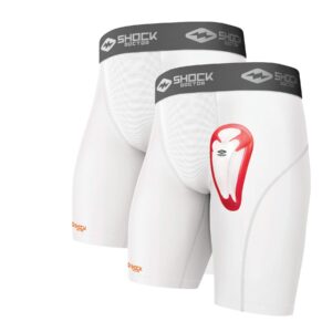 shock doctor (2 pack) compression shorts briefs with bio-flex protective cup. youth / boy baseball, hockey, softball, lacrosse, football, soccer etc.