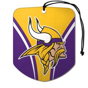 fanmats 61576 nfl minnesota vikings hanging car air freshener, 2 pack, black ice scent, odor eliminator, shield design with team logo