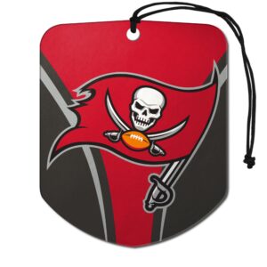 fanmats 61588 nfl tampa bay buccaneers hanging car air freshener, 2 pack, black ice scent, odor eliminator, shield design with team logo