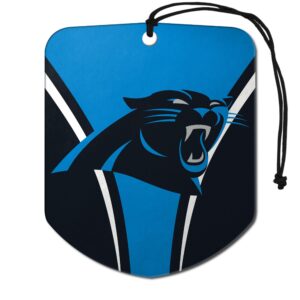 fanmats 61564 nfl carolina panthers hanging car air freshener, 2 pack, black ice scent, odor eliminator, shield design with team logo