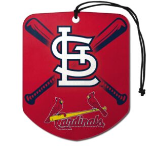 fanmats 61558 mlb st. louis cardinals hanging car air freshener, 2 pack, black ice scent, odor eliminator, shield design with team logo