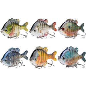 bassdash swimpanfish multi jointed panfish bluegill swimbaits topwater hard bass fishing crank lure 3.5in/0.85oz (pack of 6 colors)