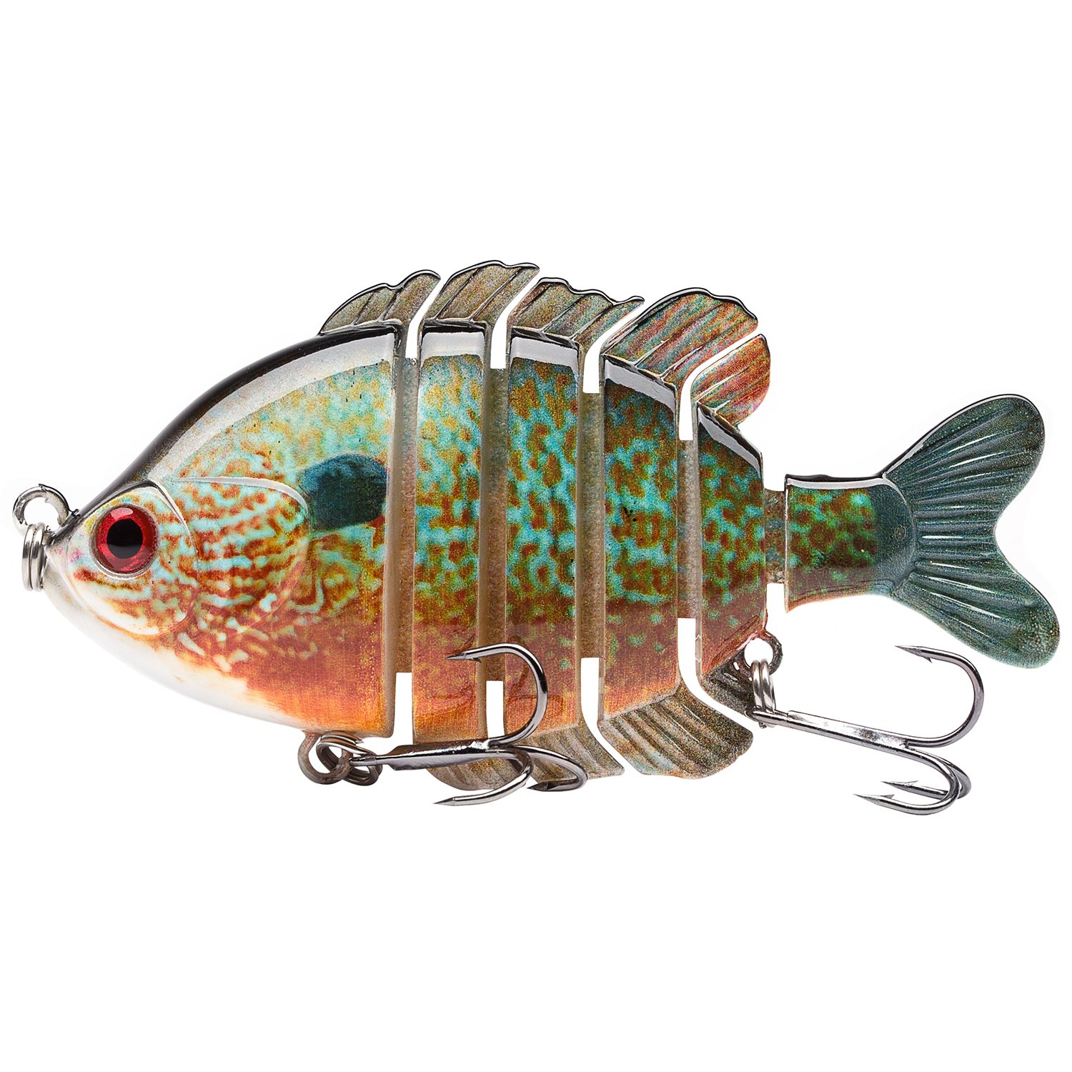 BASSDASH SwimPanfish Multi Jointed Panfish Bluegill Swimbaits Topwater Hard Bass Fishing Crank Lure 3.5in/0.85oz (Pack of 6 Colors)