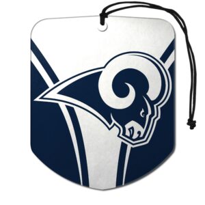 fanmats 61587 nfl los angeles rams hanging car air freshener, 2 pack, black ice scent, odor eliminator, shield design with team logo