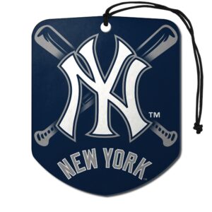 fanmats 61551 mlb new york yankees hanging car air freshener, 2 pack, black ice scent, odor eliminator, shield design with team logo