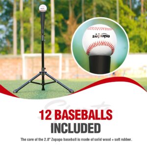 Zupapa Baseball Softball Practice Combo - 7 X 7 Feet Net Tee Caddy 12 Pack Baseballs Set, Upgraded Vivid Strike Zone, Baseball Backstop Practice Net for Hitting Pitching Batting Catching (Black)