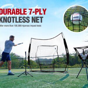 Zupapa Baseball Softball Practice Combo - 7 X 7 Feet Net Tee Caddy 12 Pack Baseballs Set, Upgraded Vivid Strike Zone, Baseball Backstop Practice Net for Hitting Pitching Batting Catching (Black)