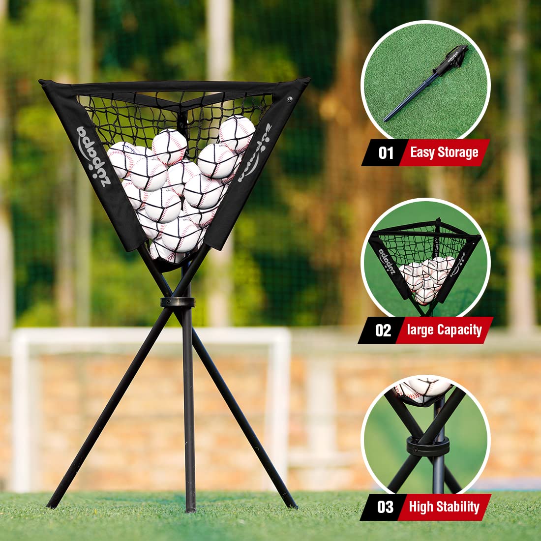 Zupapa Baseball Softball Practice Combo - 7 X 7 Feet Net Tee Caddy 12 Pack Baseballs Set, Upgraded Vivid Strike Zone, Baseball Backstop Practice Net for Hitting Pitching Batting Catching (Black)