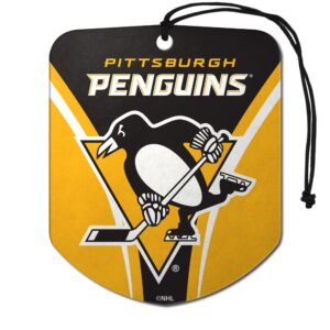 fanmats 61600 nhl pittsburgh penguins hanging car air freshener, 2 pack, black ice scent, odor eliminator, shield design with team logo