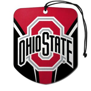 fanmats 61626 ncaa ohio state buckeyes hanging car air freshener, 2 pack, black ice scent, odor eliminator, shield design with team logo