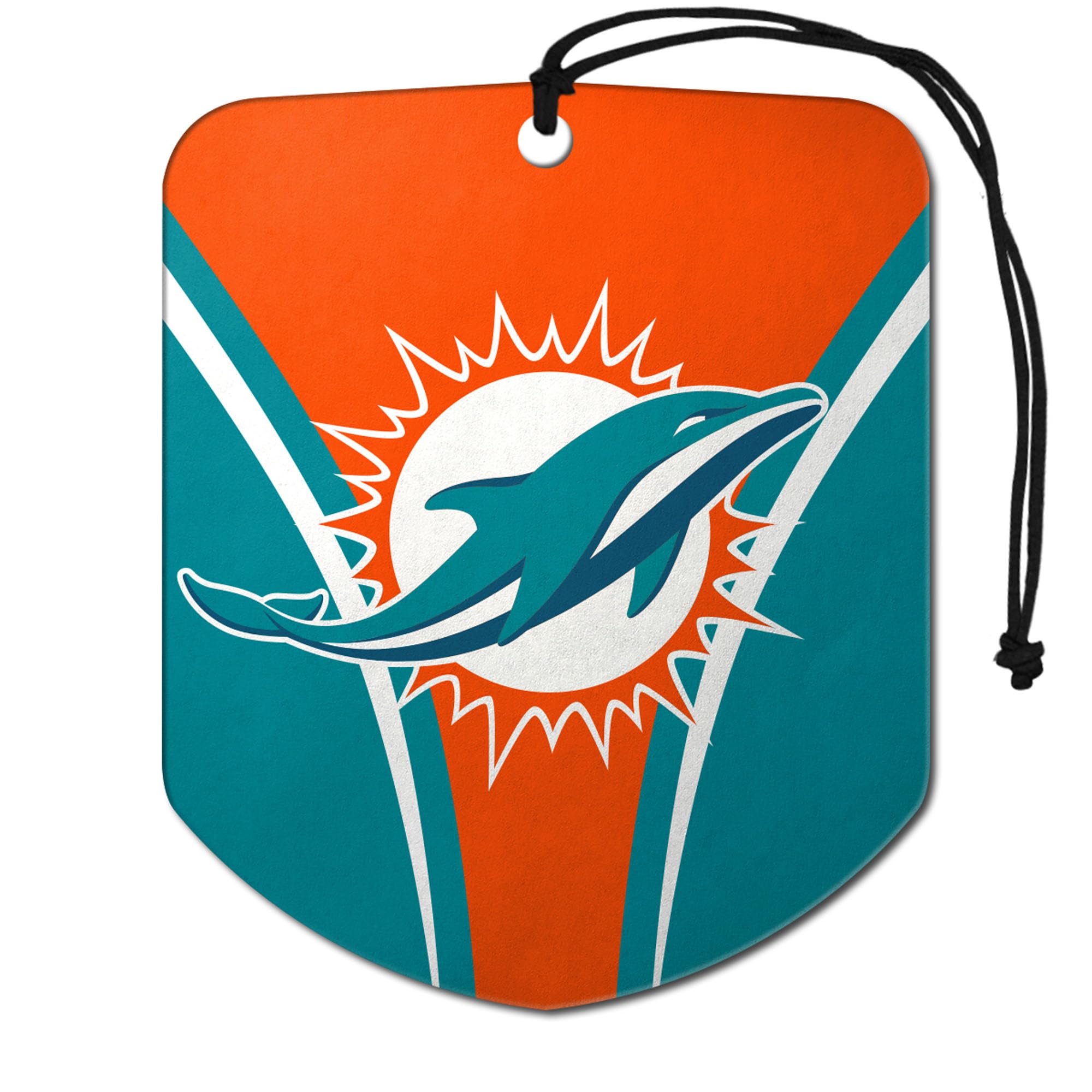 FANMATS 61575 NFL Miami Dolphins Hanging Car Air Freshener, 2 Pack, Black Ice Scent, Odor Eliminator, Shield Design with Team Logo