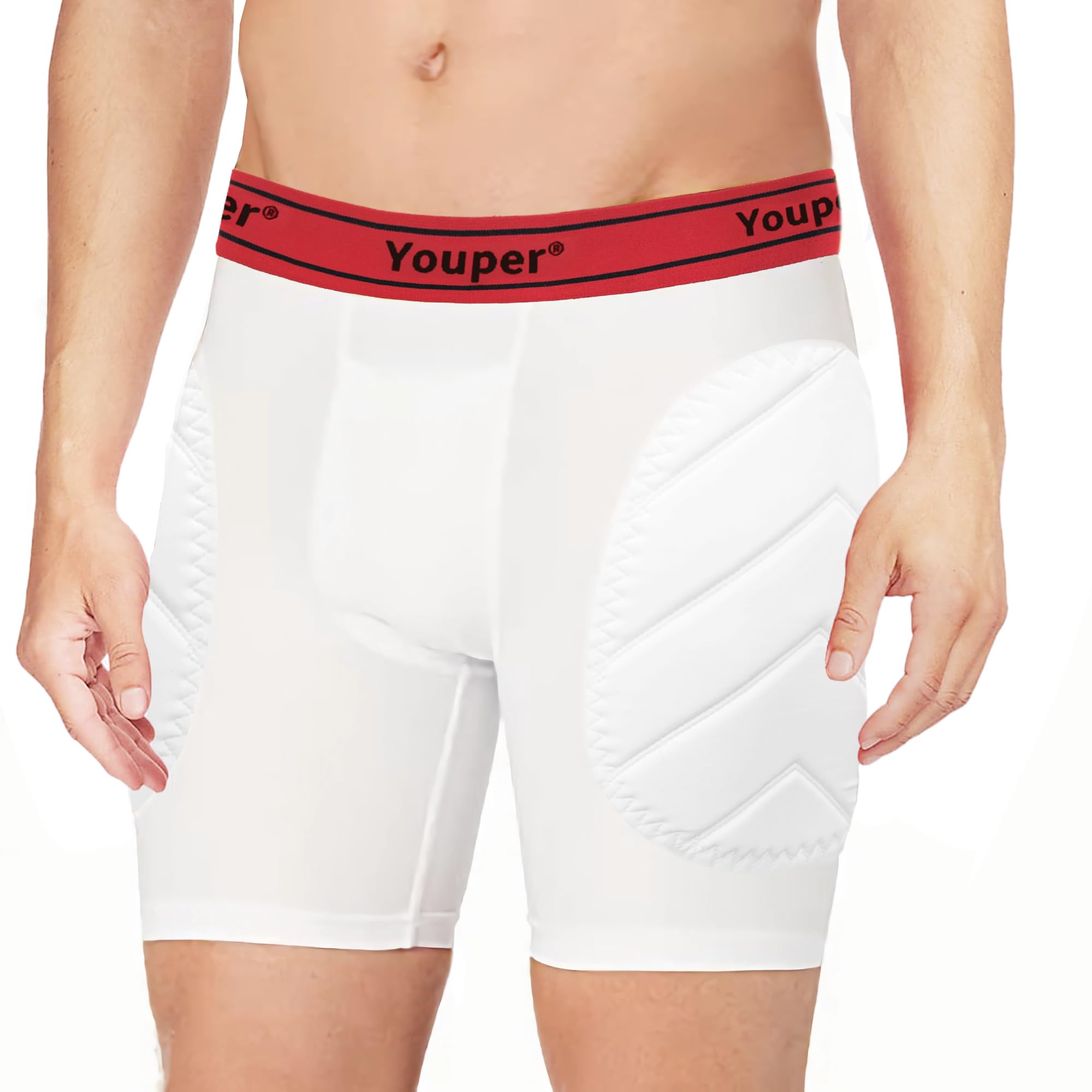 Youper Boys Youth Padded Sliding Shorts with Soft Protective Athletic Cup for Baseball, Football, Lacrosse (White Red, Large)