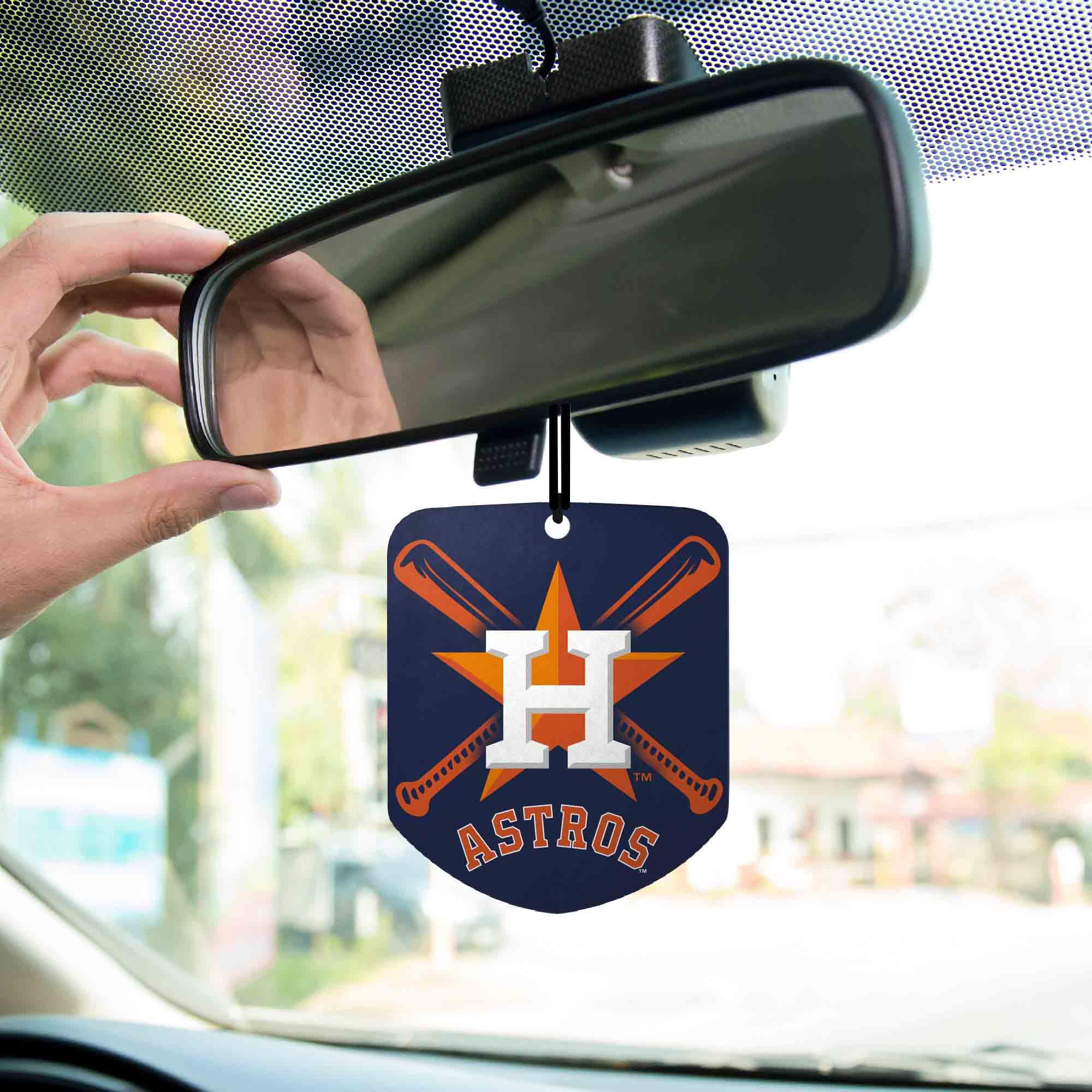 FANMATS 61548 MLB Houston Astros Hanging Car Air Freshener, 2 Pack, Black Ice Scent, Odor Eliminator, Shield Design with Team Logo