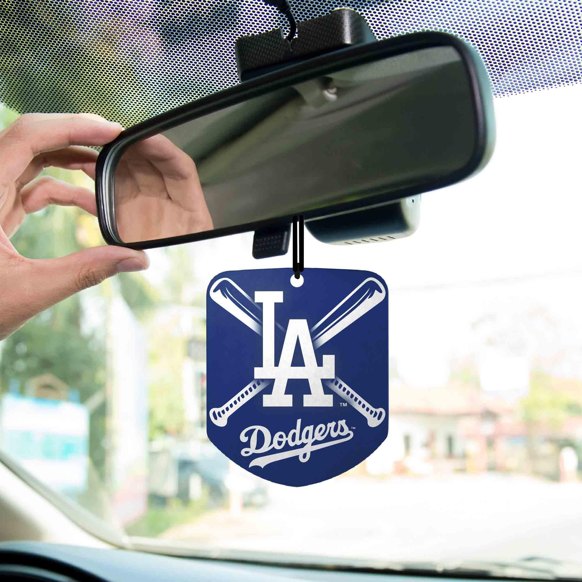 FANMATS 61549 MLB Los Angeles Dodgers Hanging Car Air Freshener, 2 Pack, Black Ice Scent, Odor Eliminator, Shield Design with Team Logo