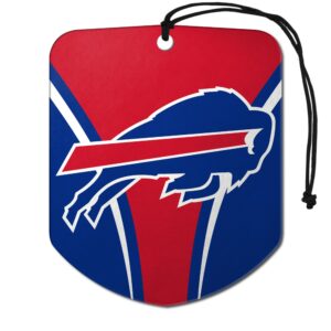 fanmats 61563 nfl buffalo bills hanging car air freshener, 2 pack, black ice scent, odor eliminator, shield design with team logo