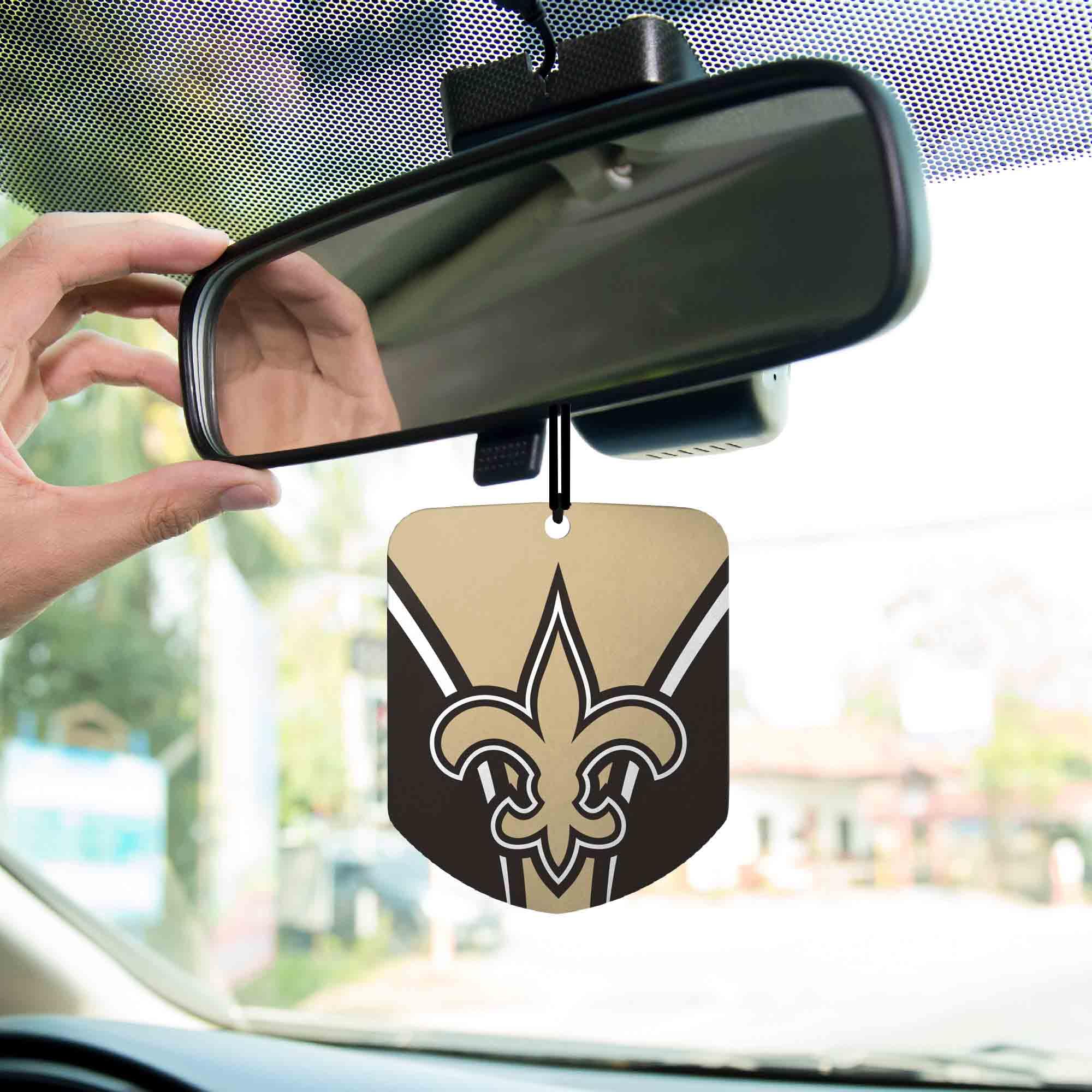 FANMATS 61578 NFL New Orleans Saints Hanging Car Air Freshener, 2 Pack, Black Ice Scent, Odor Eliminator, Shield Design with Team Logo