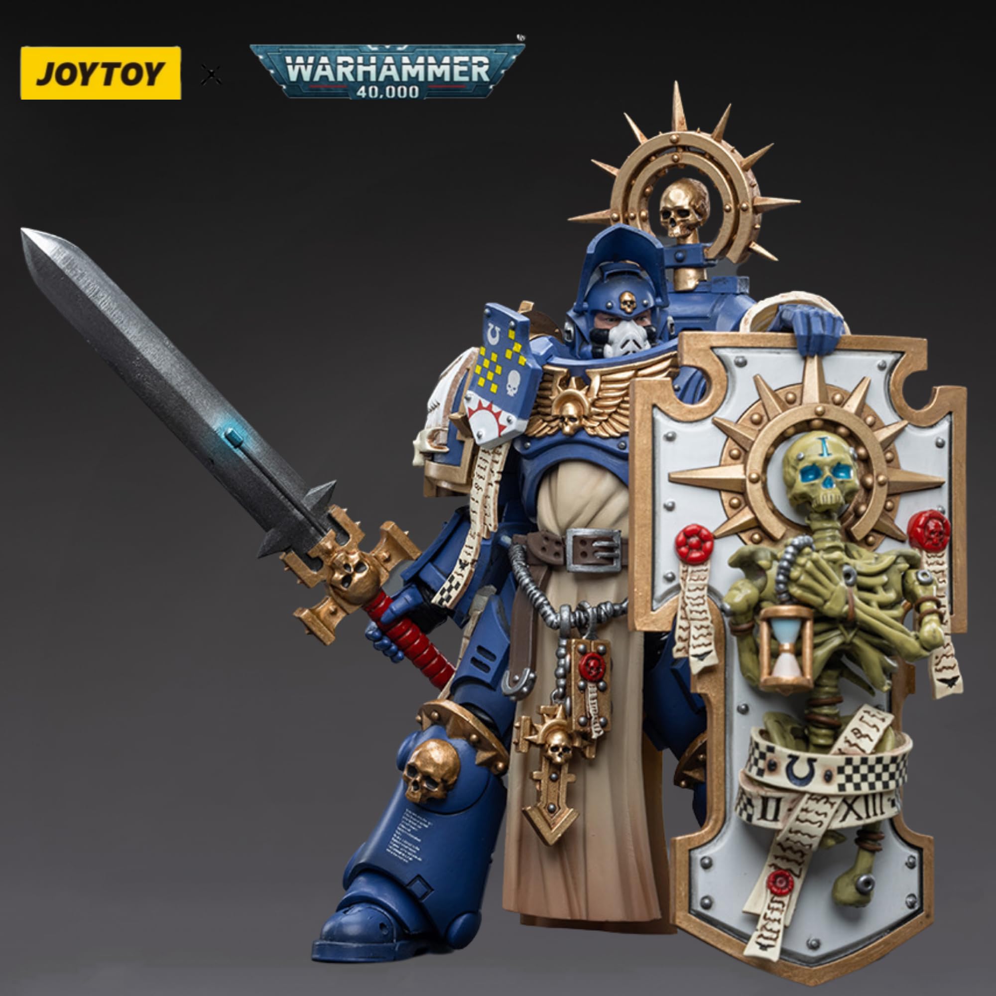 JOYTOY Warhammer 40,000 Action Figure 1/18 Ultramarines Primaris Captain with Relic Shield and Power Sword Collection Model Figures 4.88inch