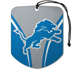 fanmats 61570 nfl detroit lions hanging car air freshener, 2 pack, black ice scent, odor eliminator, shield design with team logo