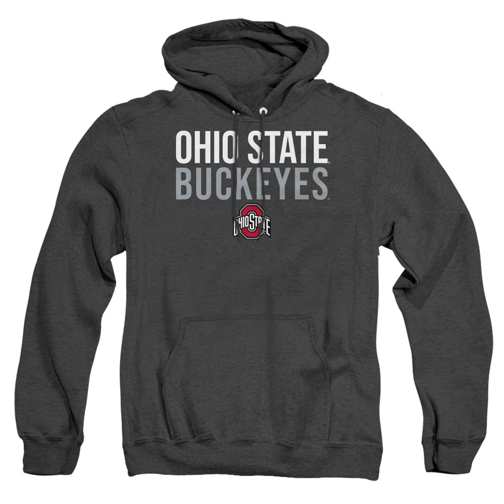 LOGOVISION The Ohio State University Official Stacked Unisex Adult Pull-Over Heather Hoodie,Black Heather, 3X-Large