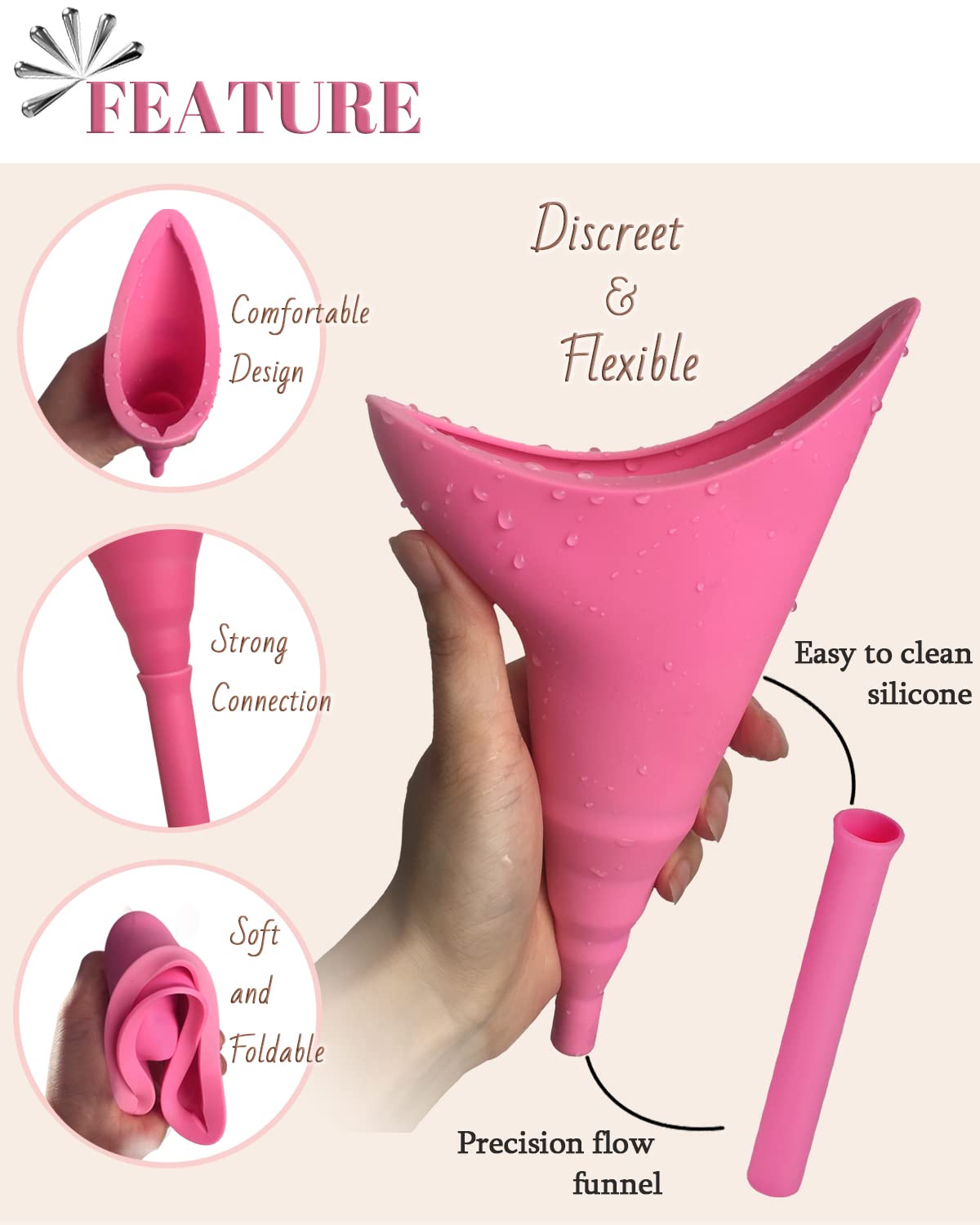 ABXLNIU Female Urination Device with Pee Cup, Travel Essentials Female Urinal for Women, Reusable Womens Pee Funnel Camping/Hiking Gear Gifts for Women, Pink