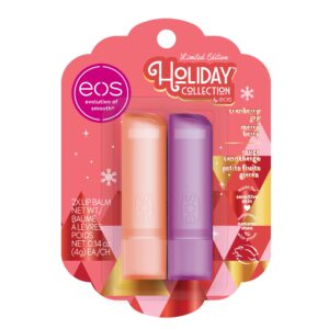 eos holiday lip balm gift- cranberry joy & merry berry, stocking stuffers, all-day moisture lip care, 0.14 oz, 2-pack