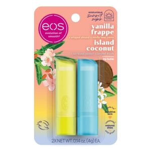 eos sunset sips lip balms- island coconut & vanilla frappe, all-day moisture, lip care, 0.14 oz, 2-pack