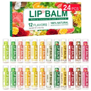 dmsky 24 pack lip balm, natural lip balm bulk with vitamin e and coconut oil, lip care product, moisturizing soothing chapped lips