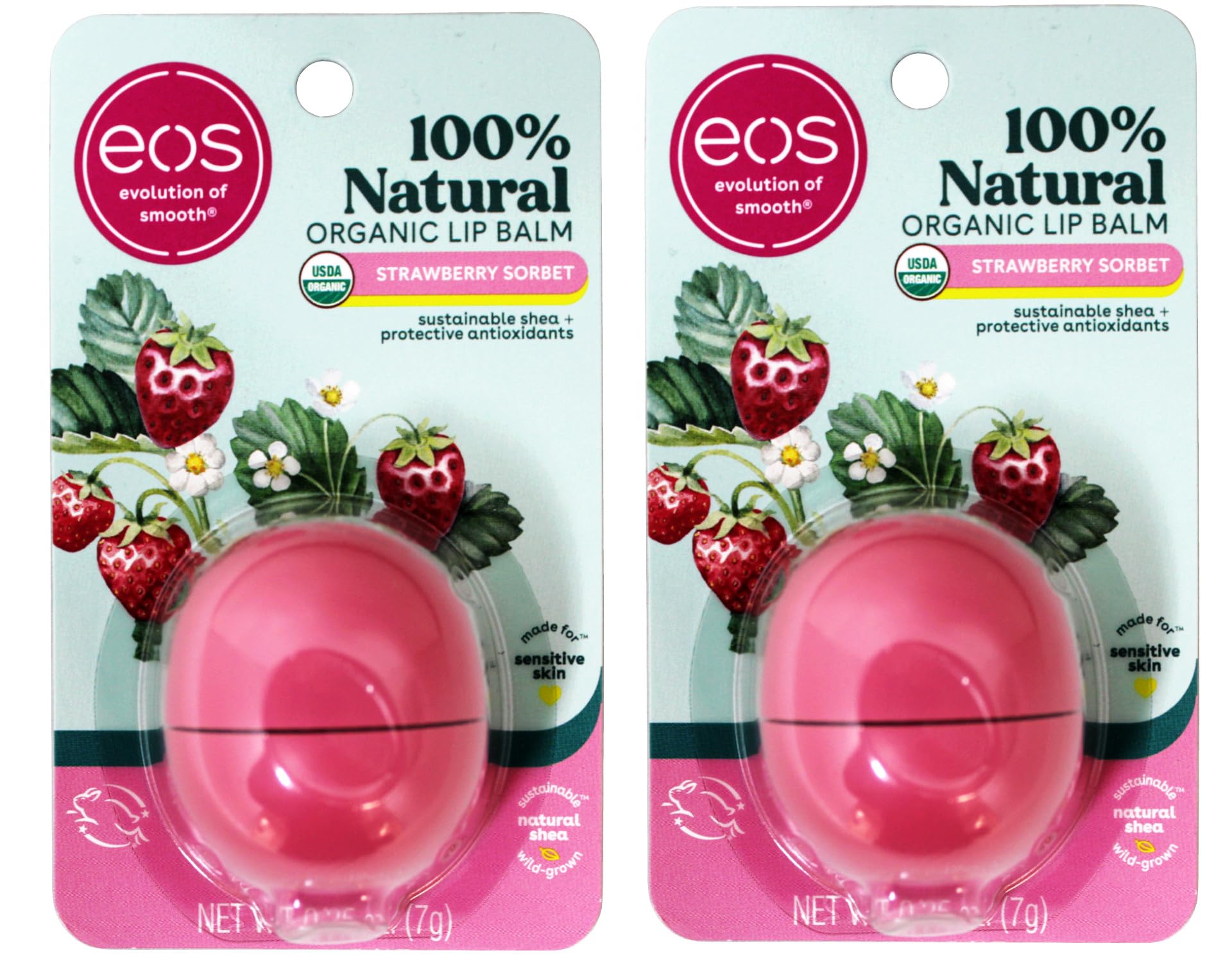 eos Smooth Lip Balm Sphere, Strawberry Sorbet 0.25 oz (Pack of 2)