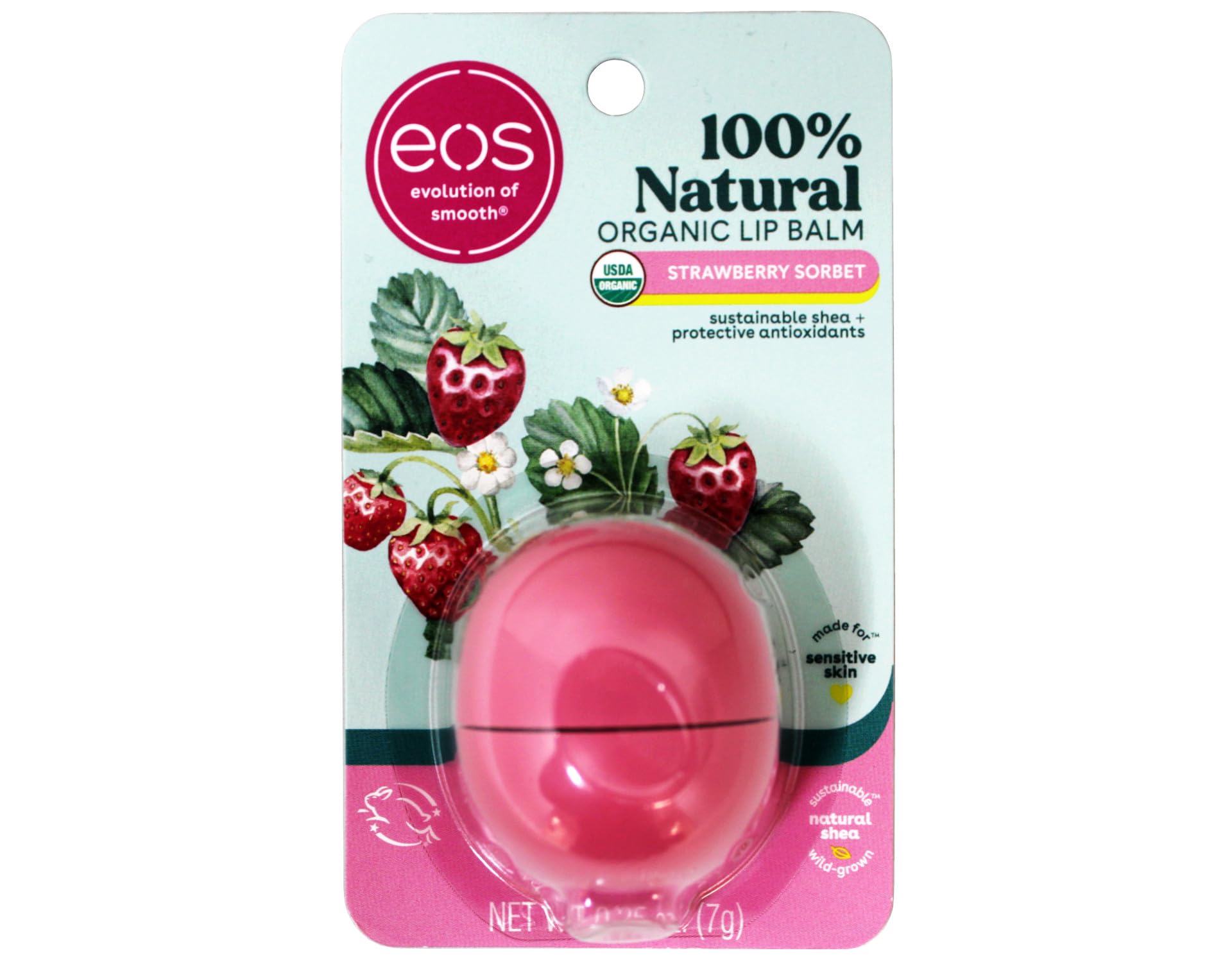 eos Smooth Lip Balm Sphere, Strawberry Sorbet 0.25 oz (Pack of 2)