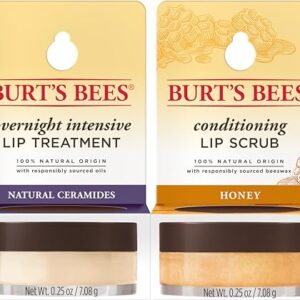 Burt’s Bees Conditioning Lip Scrub and Overnight Intensive Lip Treatment, With Ceramides, Exfoliates and Hydrates Lips 8 Hours, Natural Origin, 2 Jars, 0.25 oz